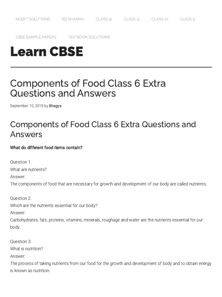 Components of Food Class 6 Extra Questions and Answers - Learn CBSE ...