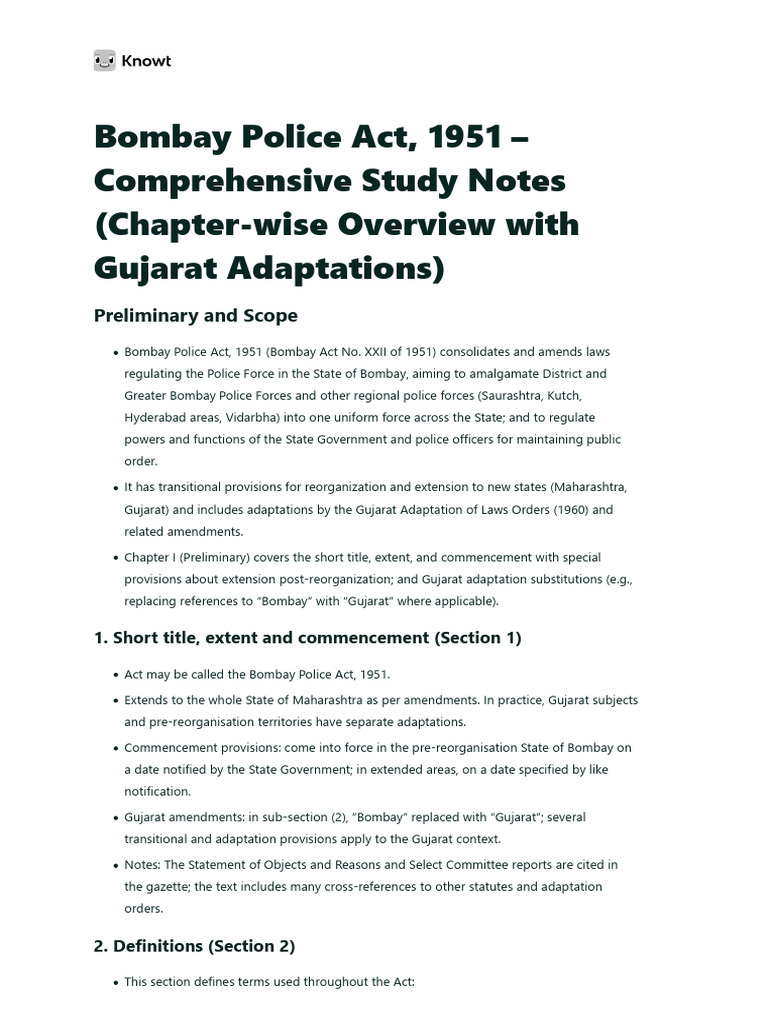 Bombay Police Act 1951 Summa | PDF | Police | Arrest