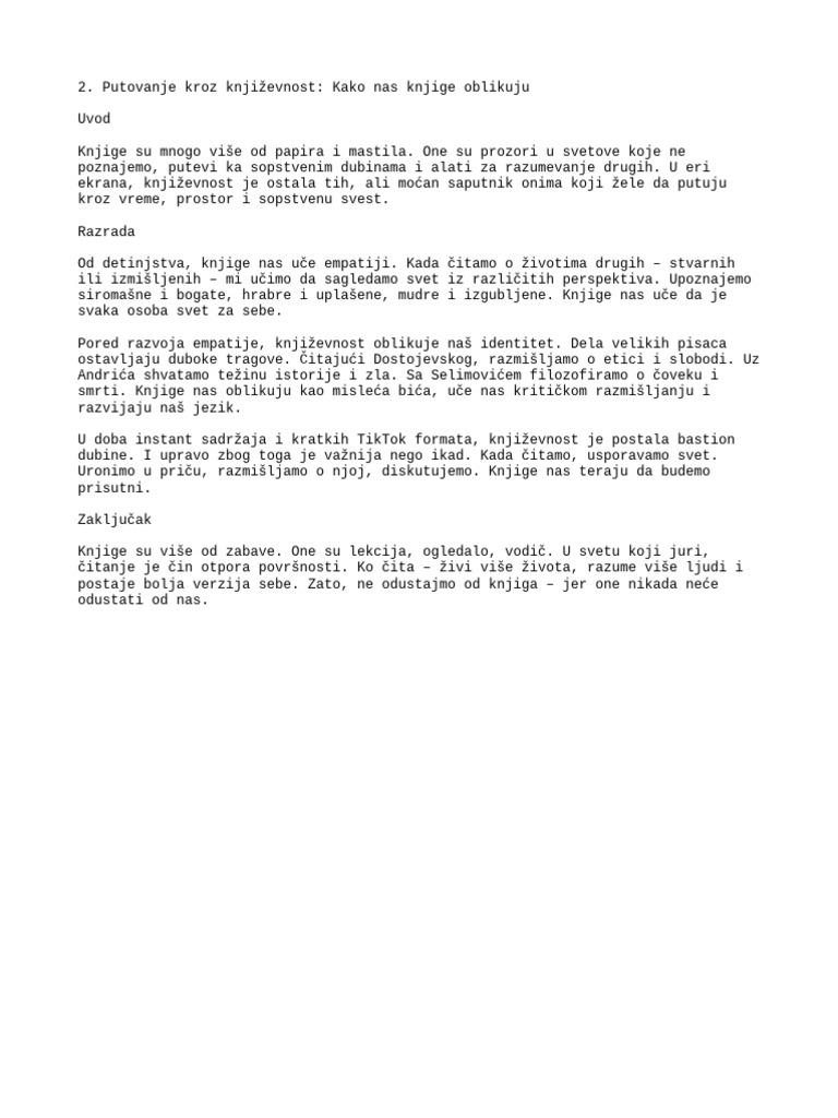 Putovanje Kroz Knjizevnost | PDF