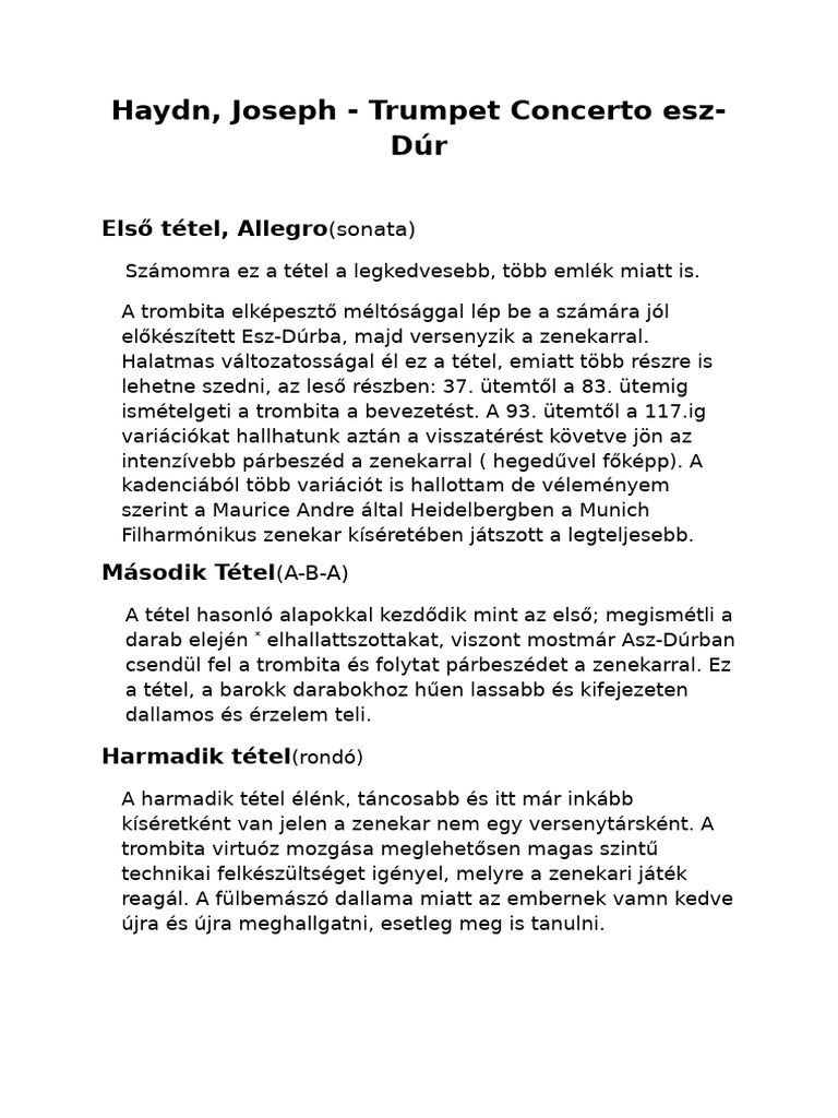 Haydn Trumpet Concerto Esz-Dur | PDF