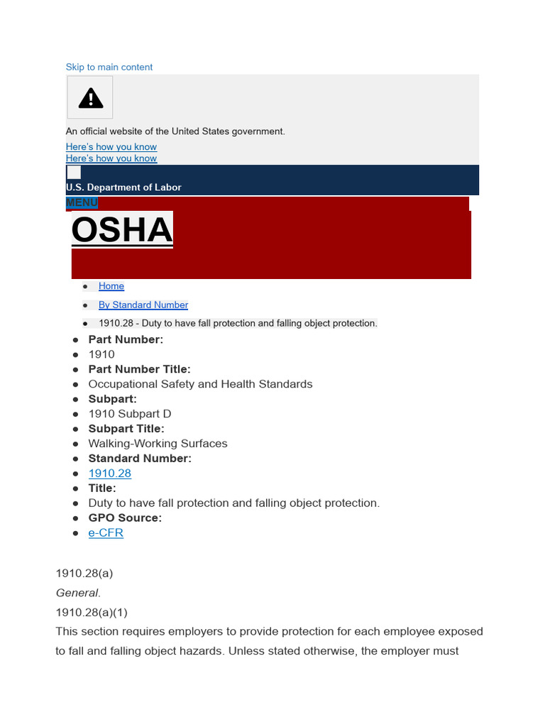 OSHA Fall Protection Standards 1910.28 | PDF | Stairs | Occupational ...