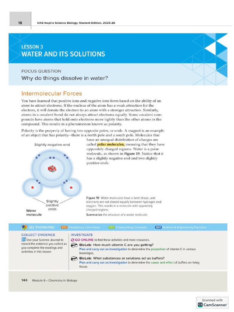 Water and Its Solutions (Biology) | PDF