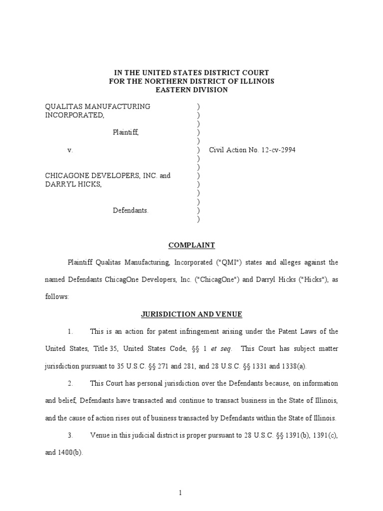Qualitas Manufacturing v. Chicagone Developers | PDF | Title 35 Of The ...