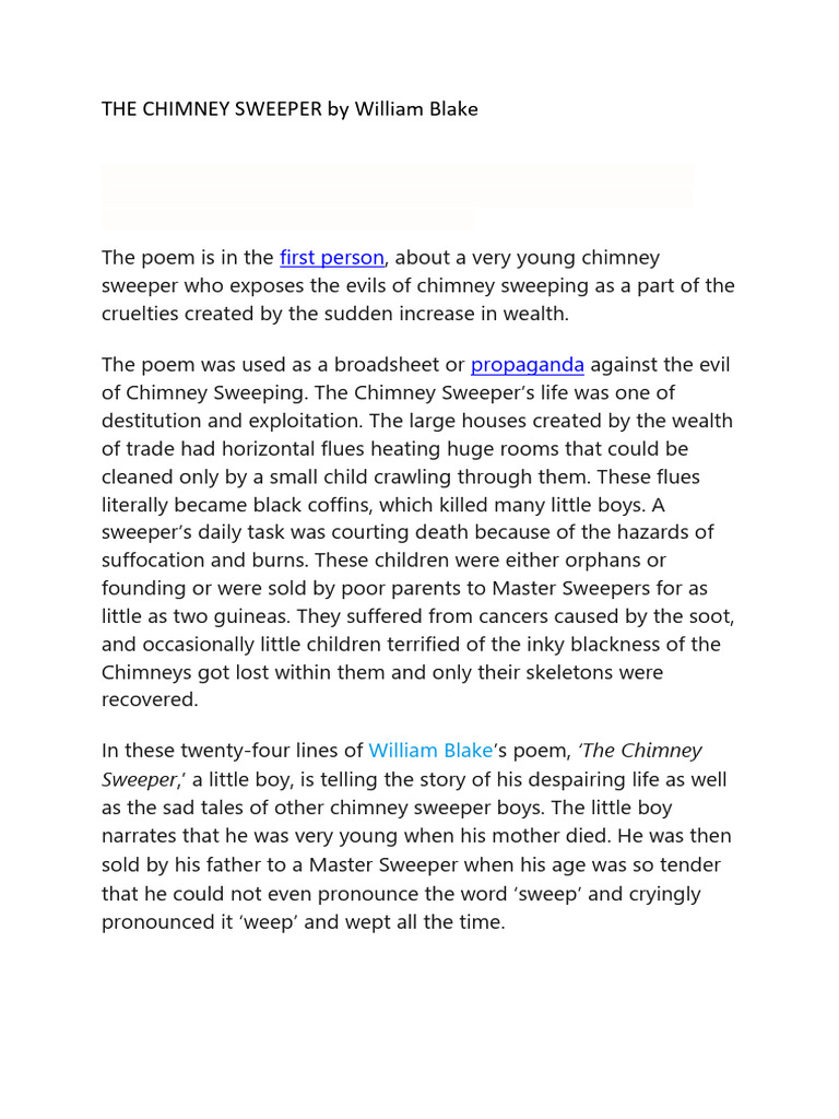 THE CHIMNEY SWEEPER by William Blake | PDF