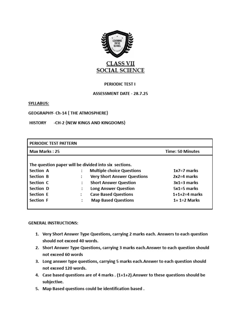 Class VII Social Science Test Guide | PDF