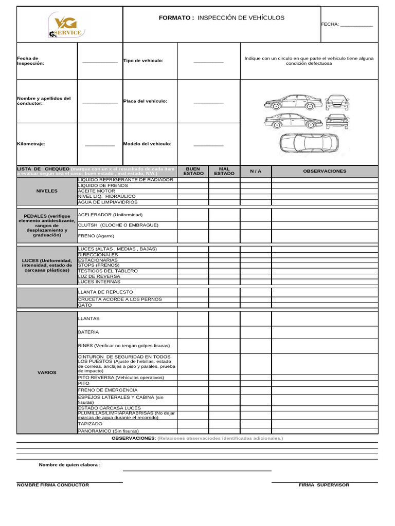 Inspección de Vehículos: Formato y Checklist | PDF | Vehículo de motor ...