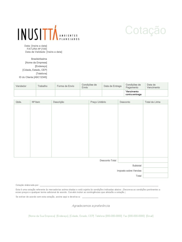 Modelo de Cotação
