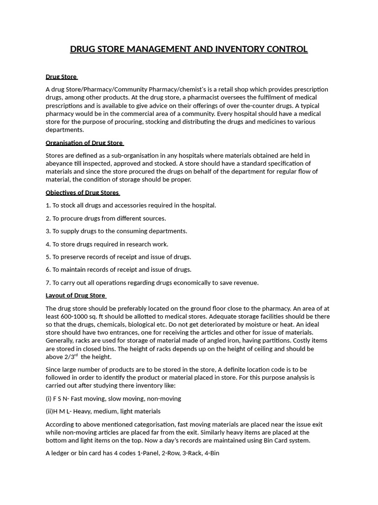 Drug Store Management and Inventory Control | PDF | Pharmacy | Inventory