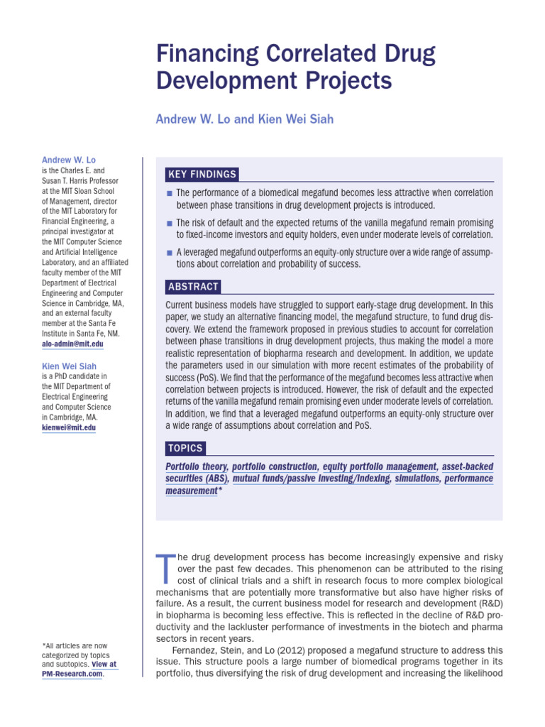 Financing Correlated Drug Development Projects Andrew Lo | PDF ...