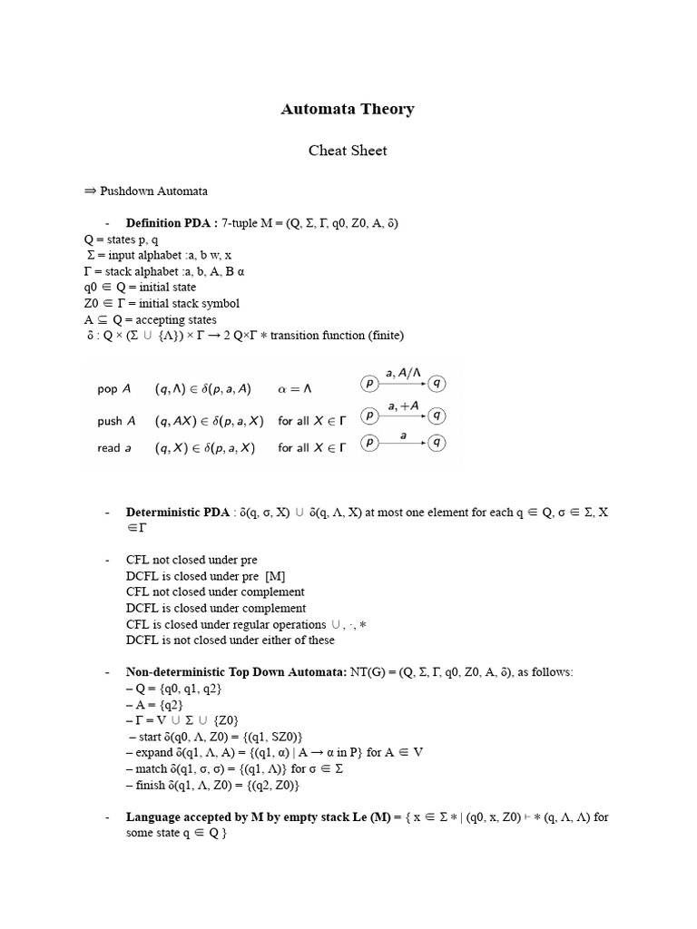 Automata Theory Cheat Sheet | PDF | Automata Theory | Metalogic