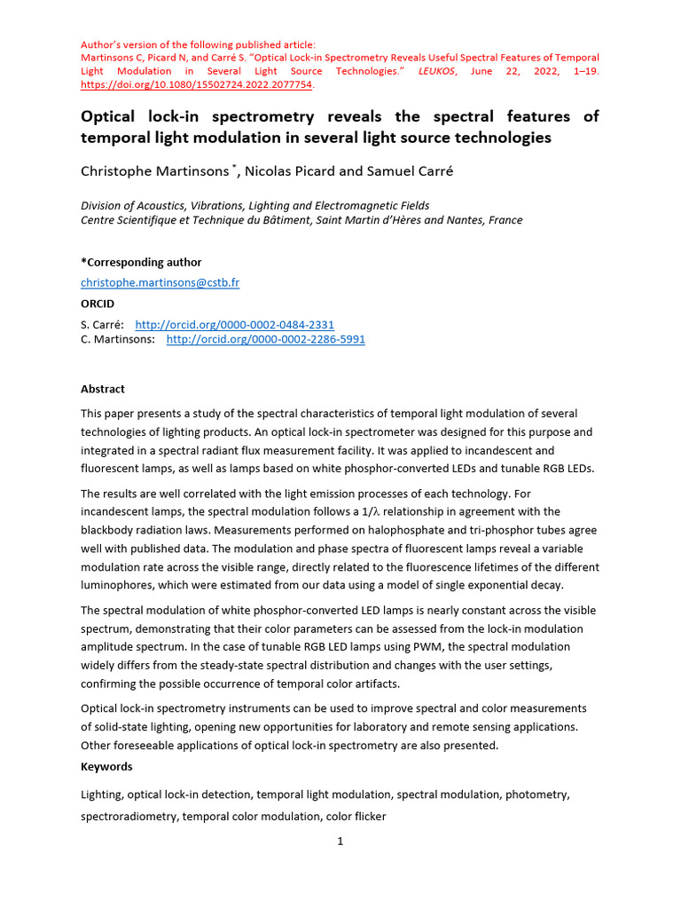 Spectral Features of Temporal Light Modulation | PDF | Fluorescent Lamp ...