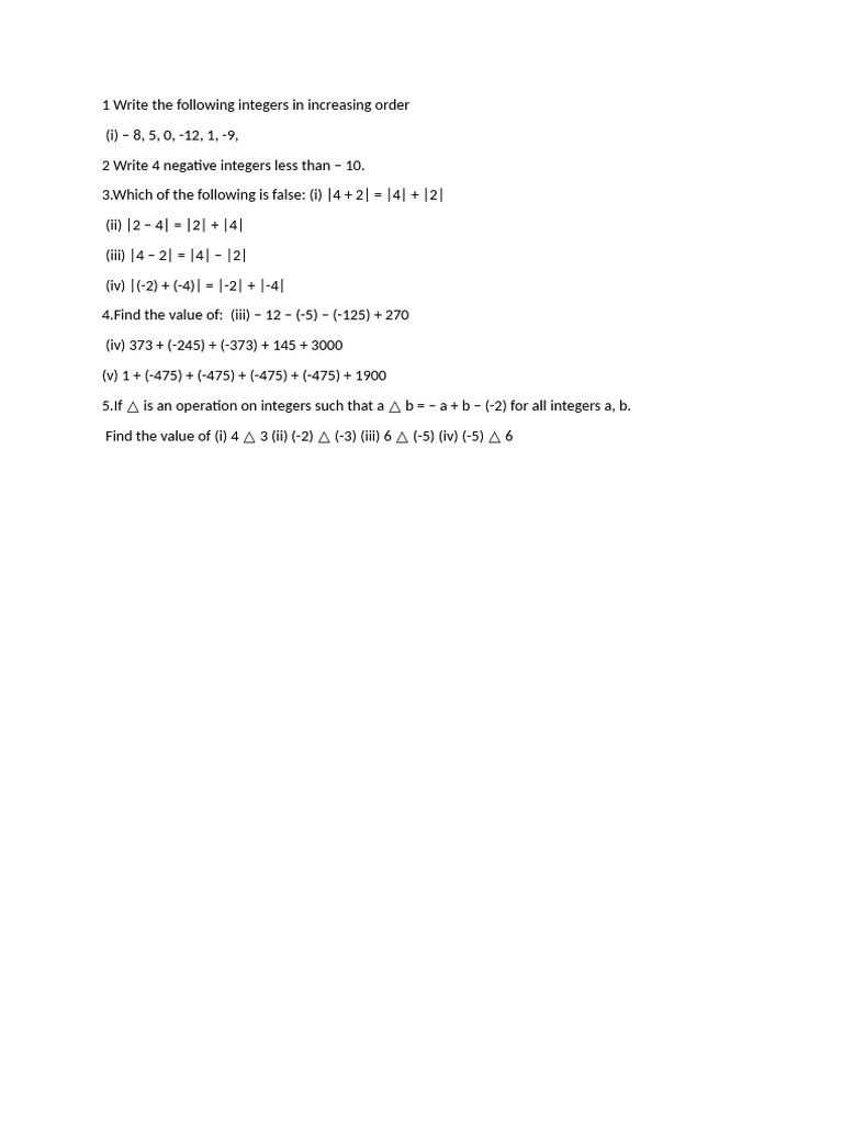 1 Write The Following Integers in Increasing Order | PDF