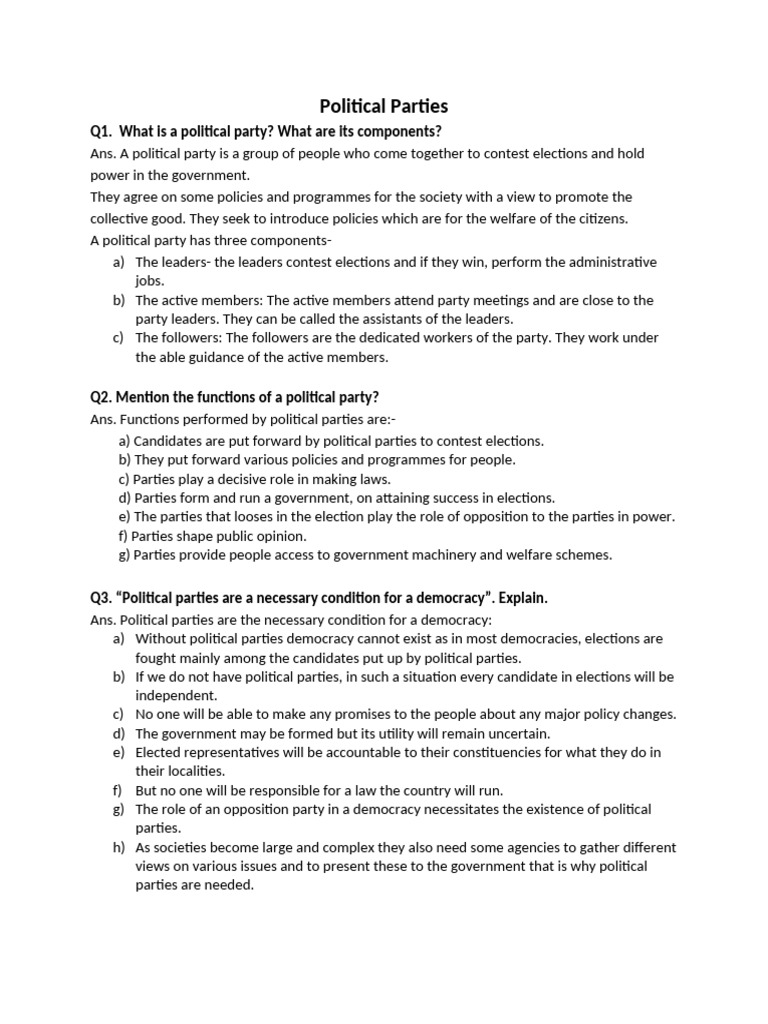 Understanding Political Parties in Democracy | PDF | Political Parties ...