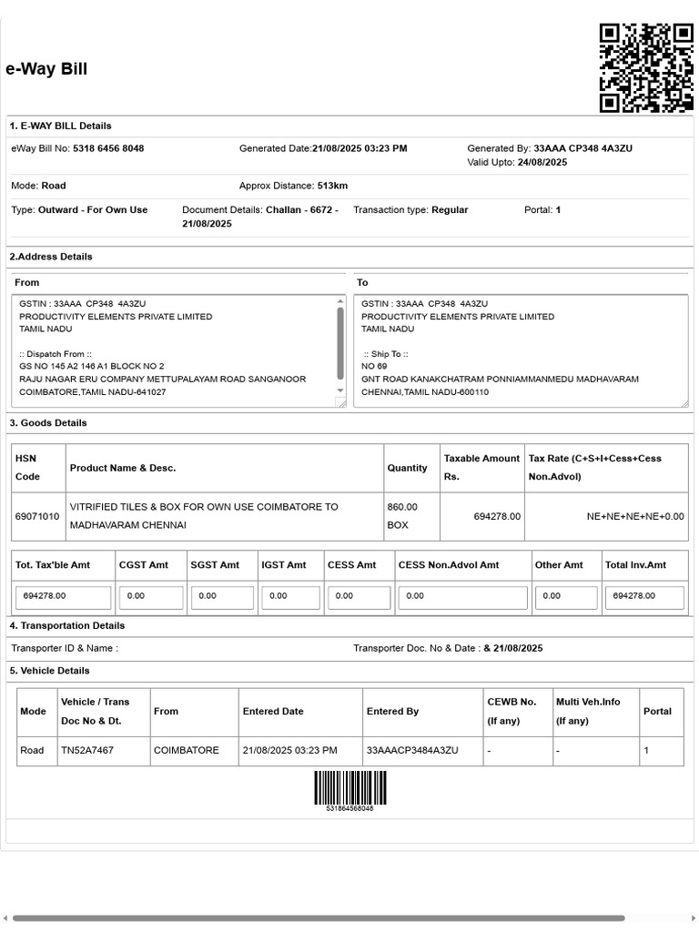 Way Bill Tiles TRF To Cbe To Che | PDF | Public Administration ...