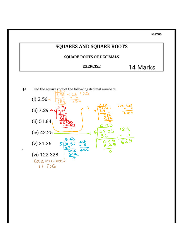 Diya Homework Maths Squares and Square Roots | PDF