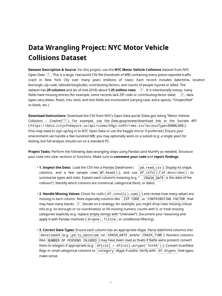 Data Wrangling Project - NYC Motor Vehicle Collisions Dataset | PDF | Computing | Computer ...