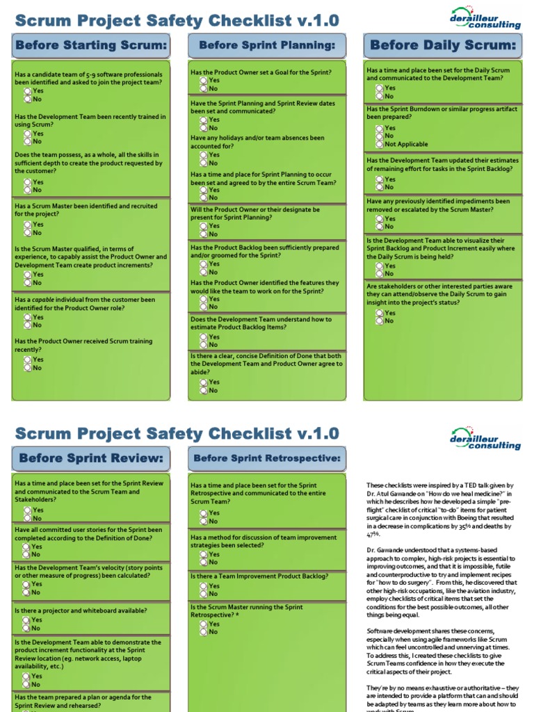Scrum Project Safety Checklists | PDF | Scrum (Software Development ...