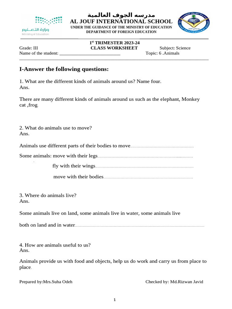 Ak .Animals Worksheet For Grade3 | PDF | Biology | Zoology