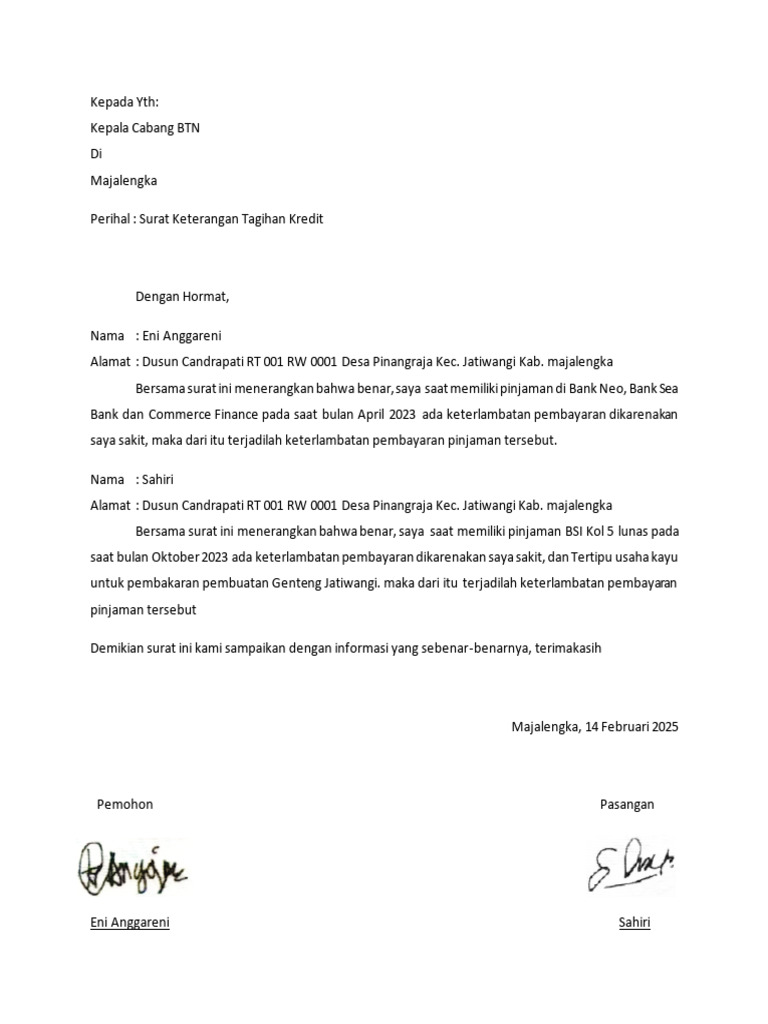 Surat Pernyataan PIP Untuk BTN | PDF