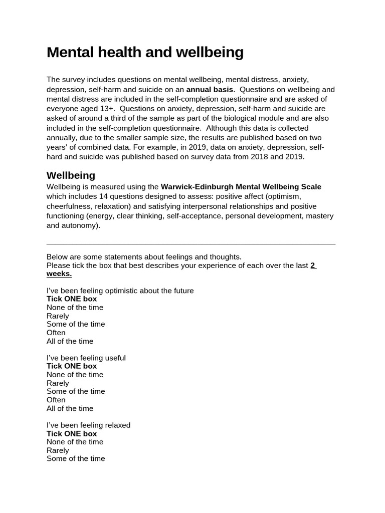 Annual Mental Health Survey Insights | PDF | Anxiety | Well Being