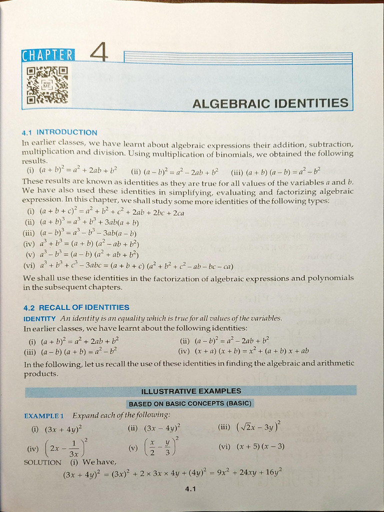 RD Sharma Class 9 Algebraic Identities | PDF