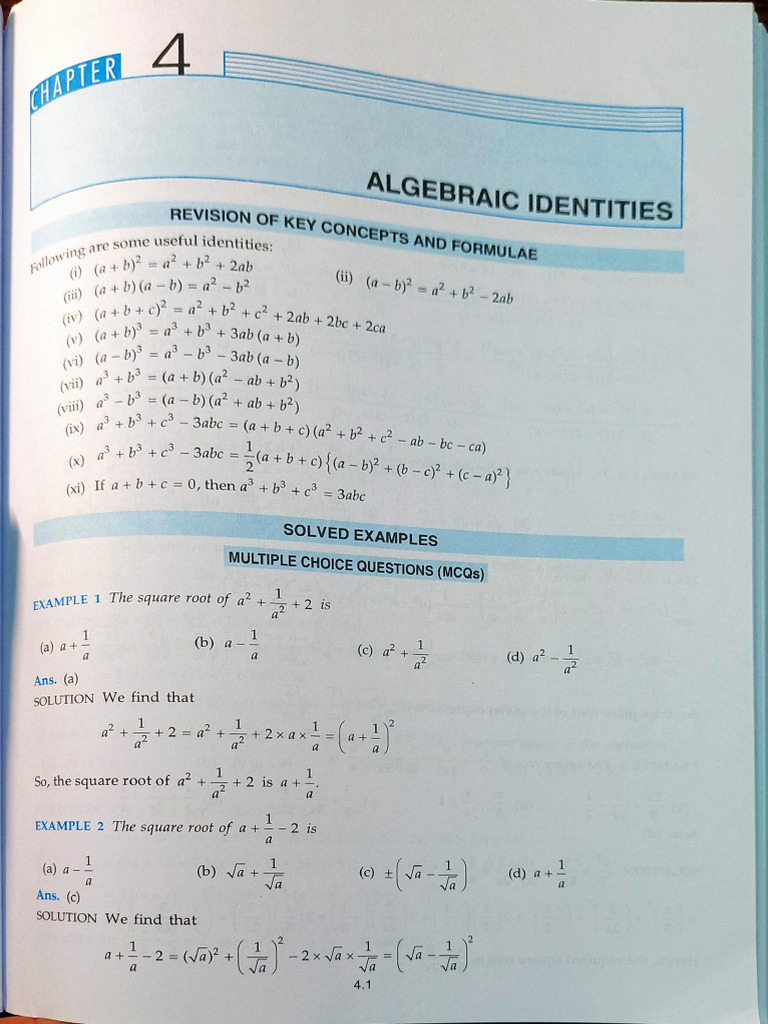 RD Sharma class 9 Algebraic Identities Mcqs | PDF