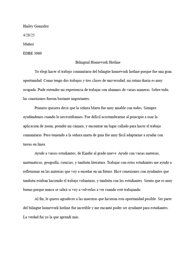 Bilingual Homework Hotline | PDF