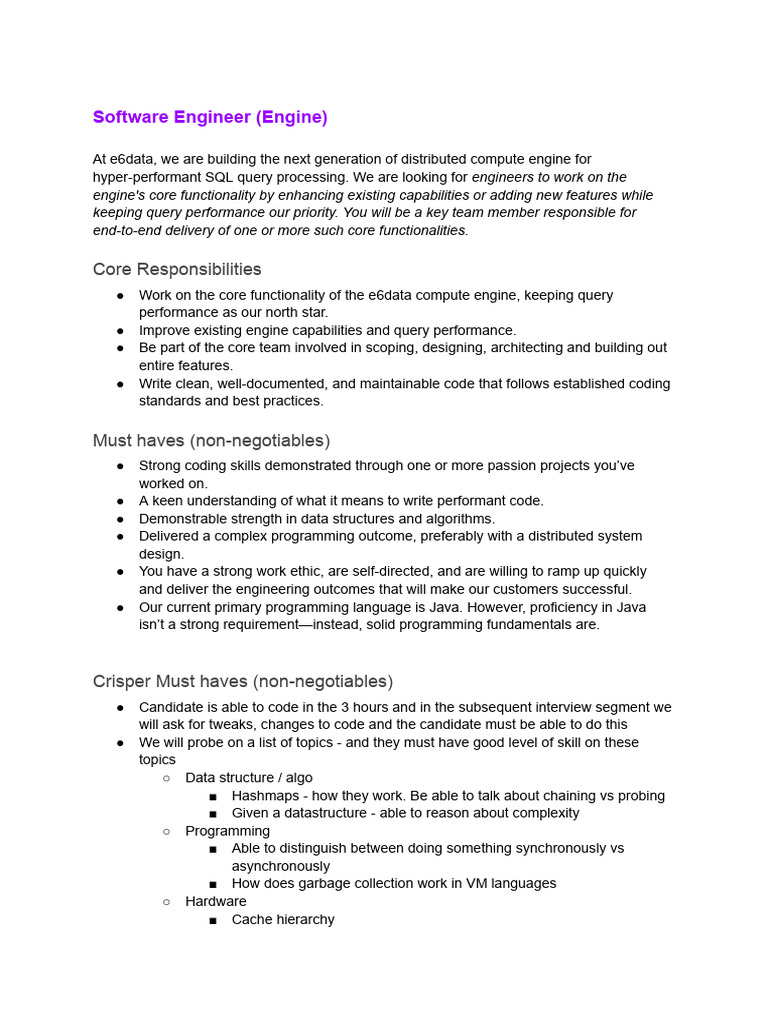 JD - Software Engineer (Engine) | PDF | Computer Programming | Computer ...