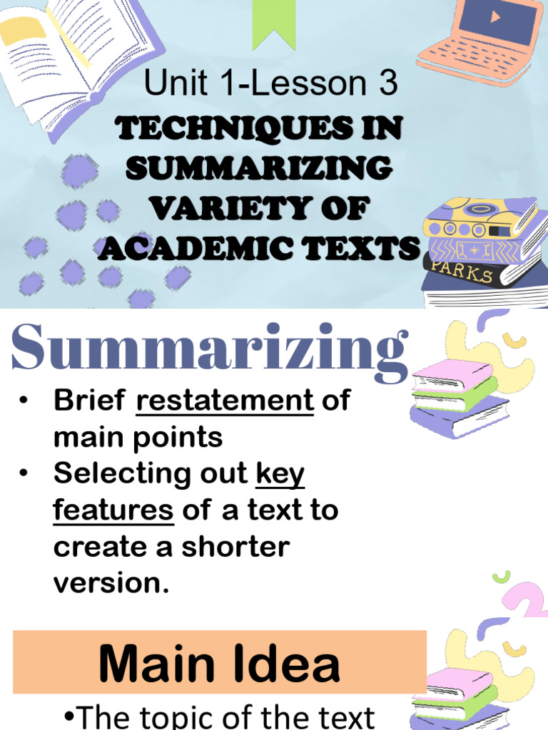 Q1 Lesson 3 Techniques In Summarizing Lecture Pdf