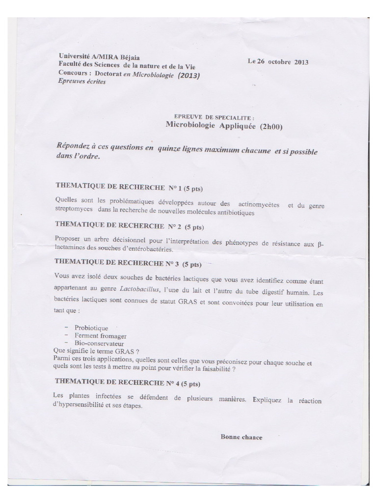 Microbiologie, Toutes Spécialités Confondues, de 7 Universités. | PDF