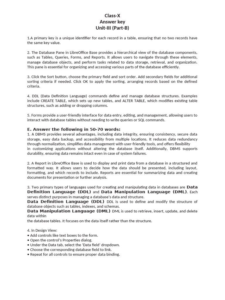 Class X Unit 3 Part B Libre Base | PDF | Databases | Information Retrieval