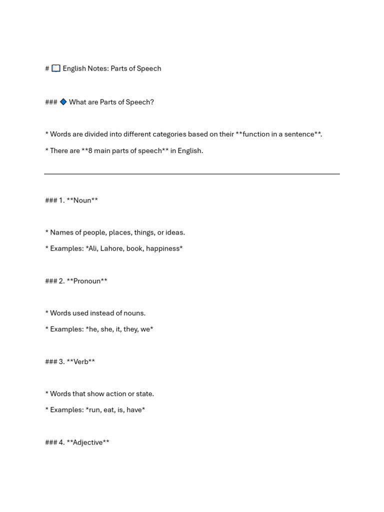 Parts of Speech | PDF