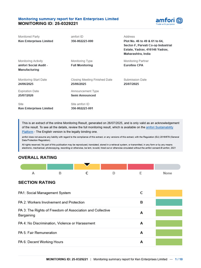 BSCI Audit Summary for Ken Enterprises | PDF | Occupational Safety And ...