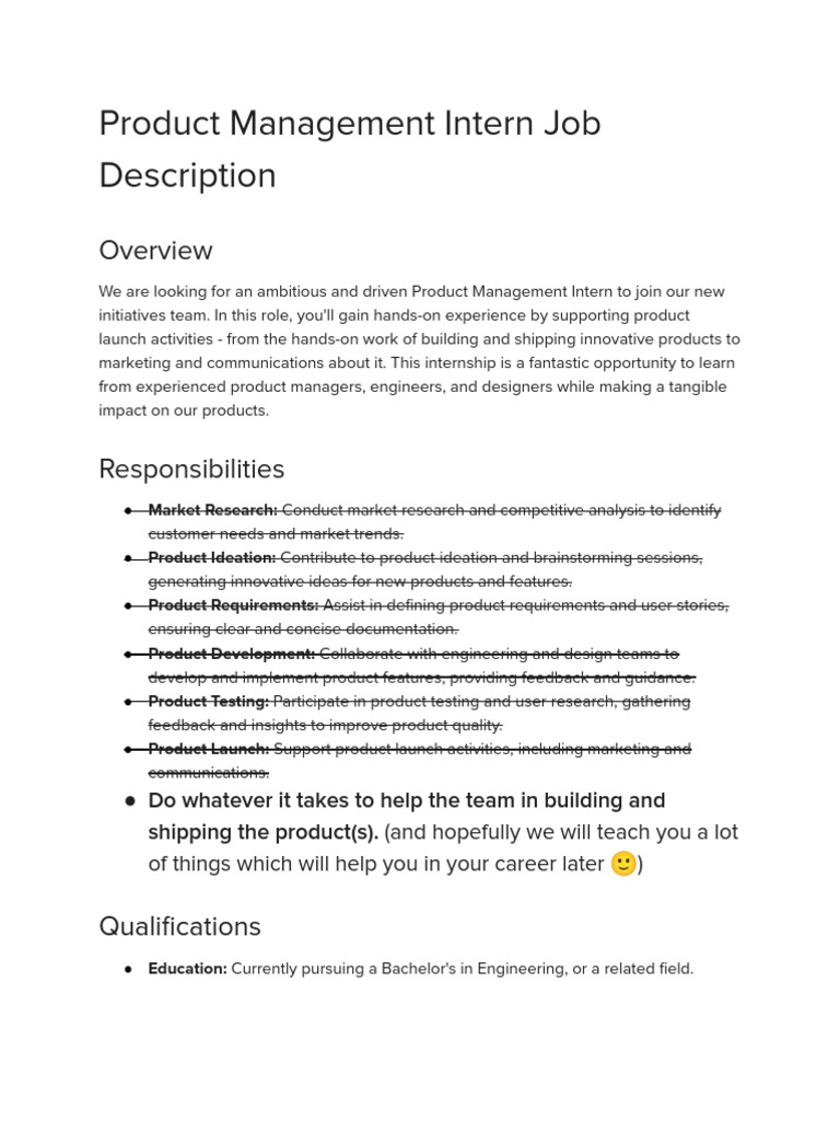 Product Management Intern Overview | PDF | Internship | Job Hunting