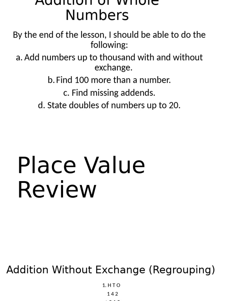 Addition of Whole Numbers - Brielle | PDF