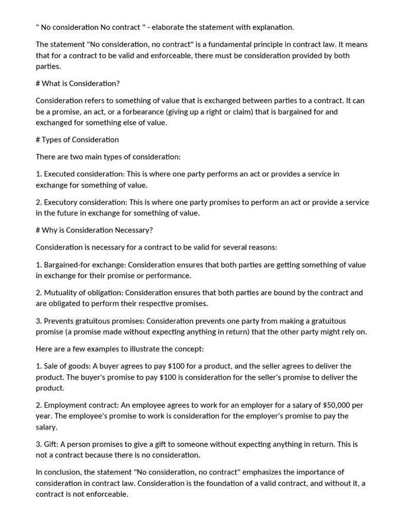 No Consideration No Contract | PDF