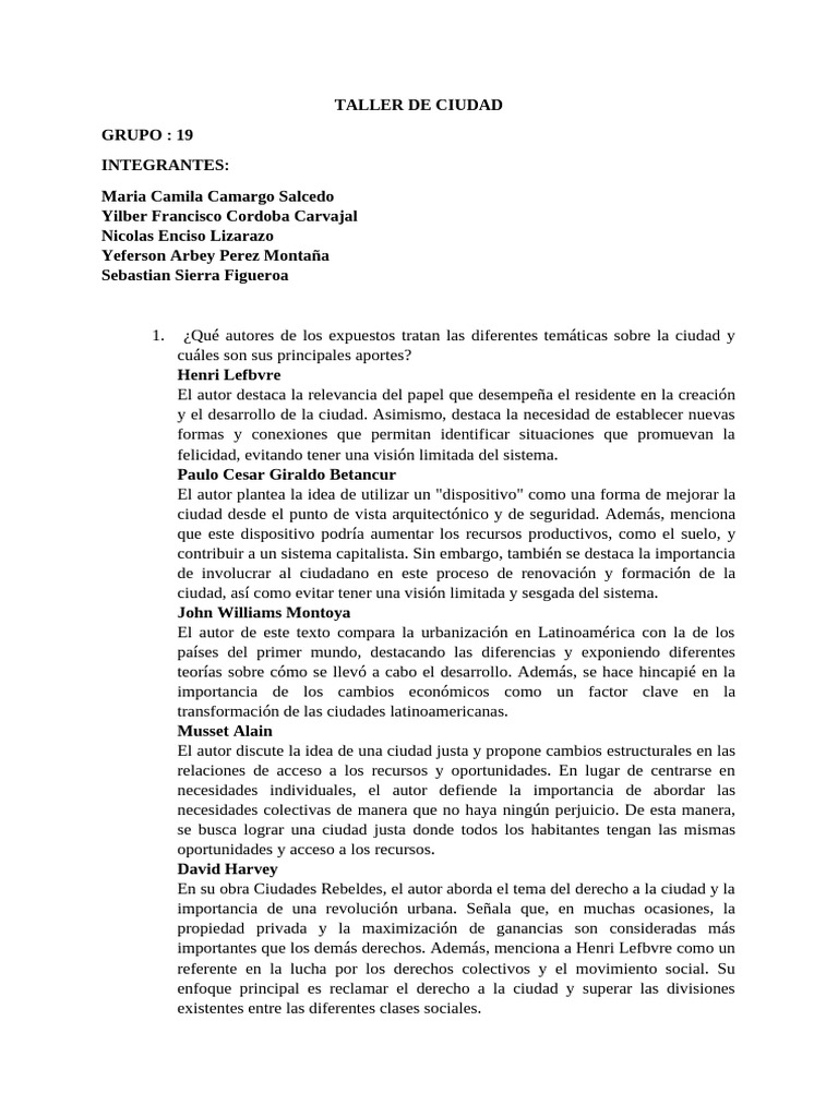 g19 - 2. Taller de Ciudad | PDF | Sustentabilidad | Transporte