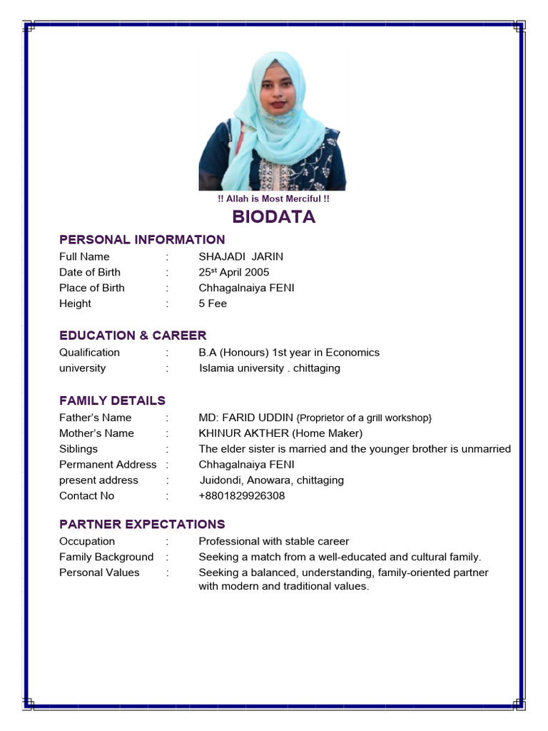 Shajadi Jarin's Personal and Partner Profile | PDF
