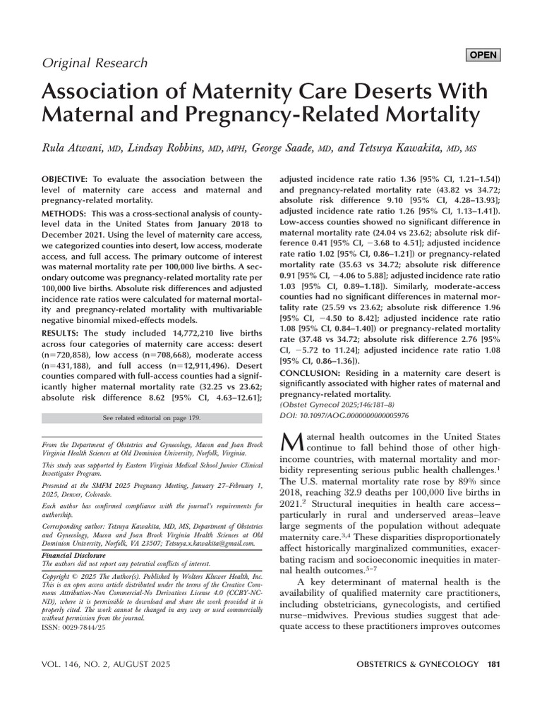 Association of Maternity Care Deserts With.2 | PDF | Maternal Death ...