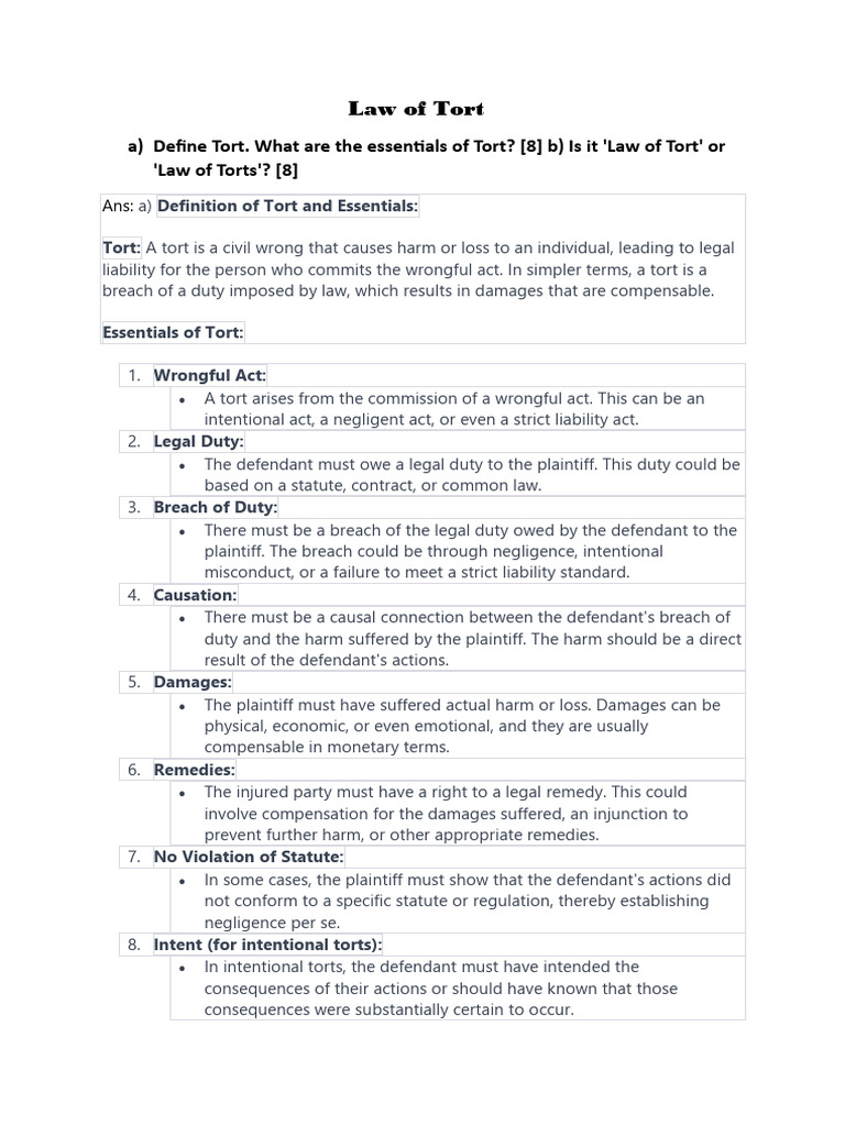 Understanding the Law of Tort Essentials | PDF | Tort | Defamation