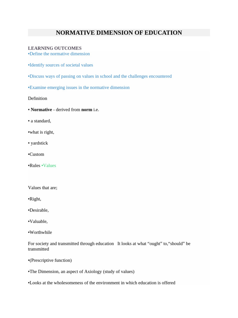 Understanding Normative Education Dimensions | PDF | Value (Ethics ...