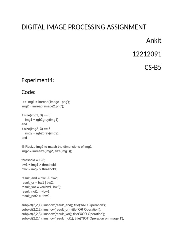 Digital Image Processing Assignment 12212091 | PDF