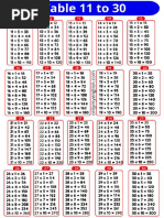 Tables From 11 To 30 - Learn 12 To 30 Tables (PDF Download) | PDF