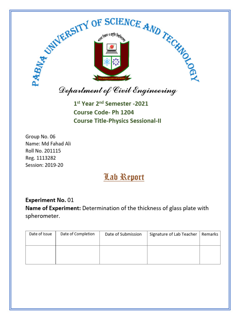Glass Plate Thickness Measurement Lab Report | PDF
