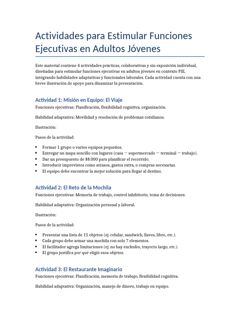 Actividades para Mejorar Funciones Ejecutivas | PDF | Funciones ...