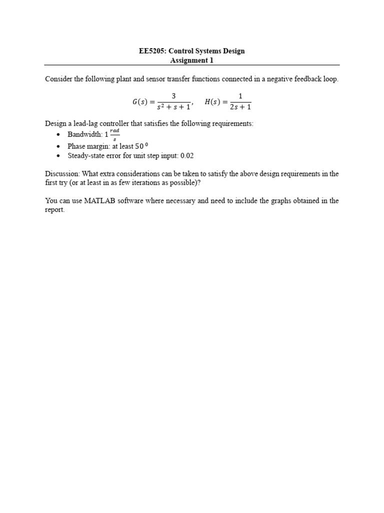 Lead-Lag Controller Design Assignment | PDF