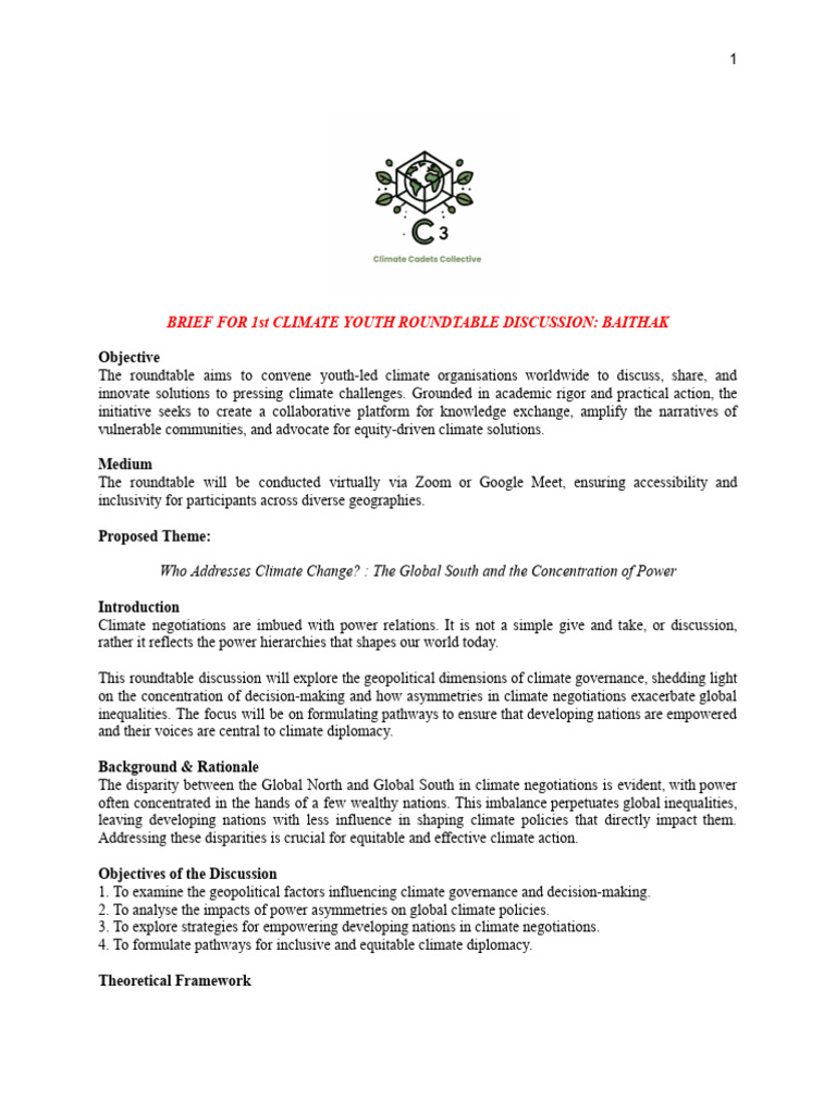 Brief For Climate Youth Roundtable Conference | PDF | Governance | Policy