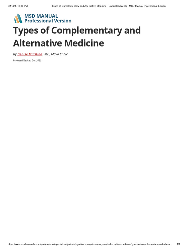 Types of Complementary and Alternative Medicine - Special Subjects ...