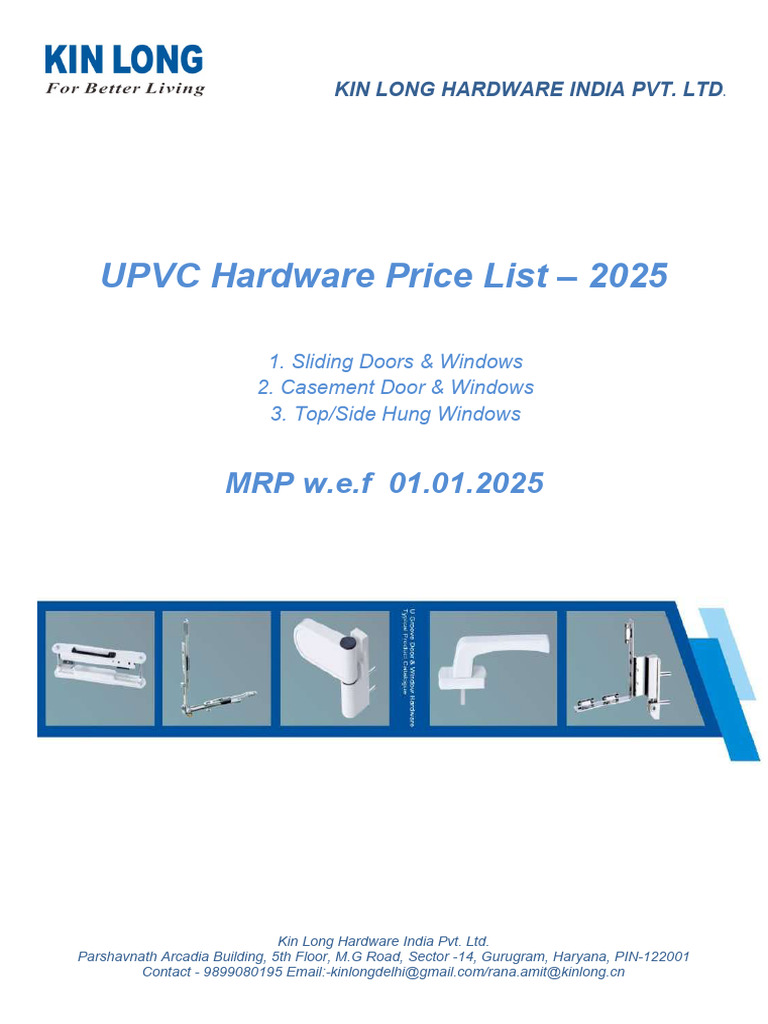 Kinlong UPVC Hardware Price List 2025 | PDF