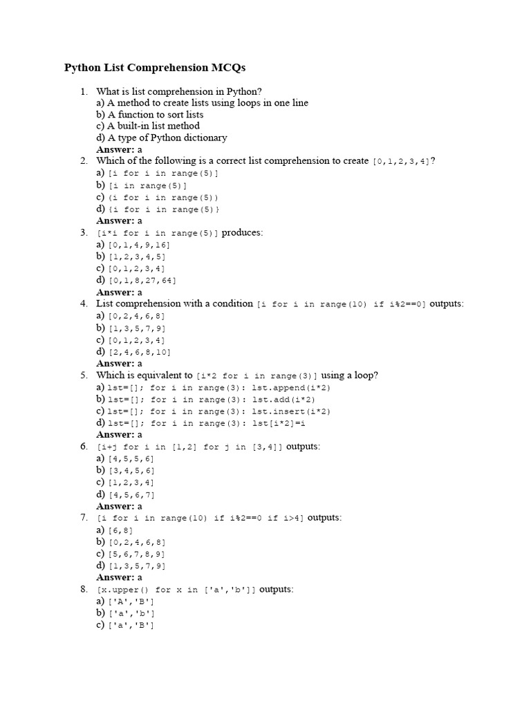 Python List Comprehension MCQs | PDF | Chess Theory | Chess